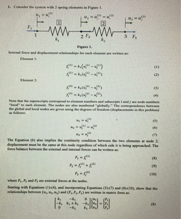 Solved 1. Consider the system with 2 spring elements in | Chegg.com