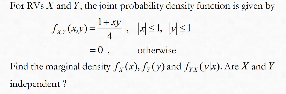 Solved For RVs X and Y, the joint probability density | Chegg.com