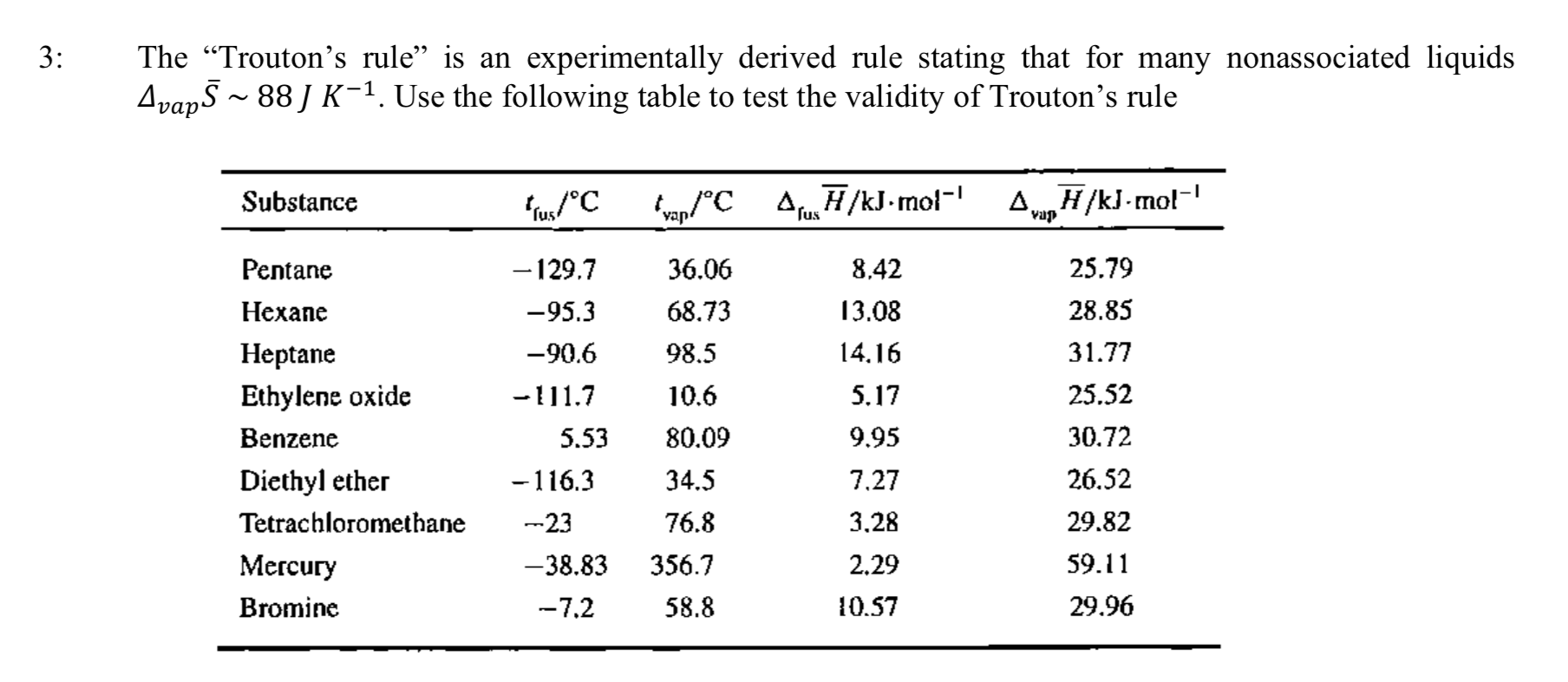 Solved 3: The “Trouton's rule” is an experimentally derived | Chegg.com