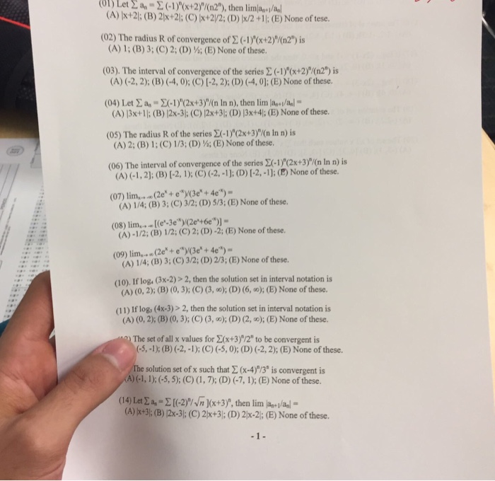 Solved Let sigma a_n = sigma (-1)^n(x + 2)^n/(n2^n), then | Chegg.com