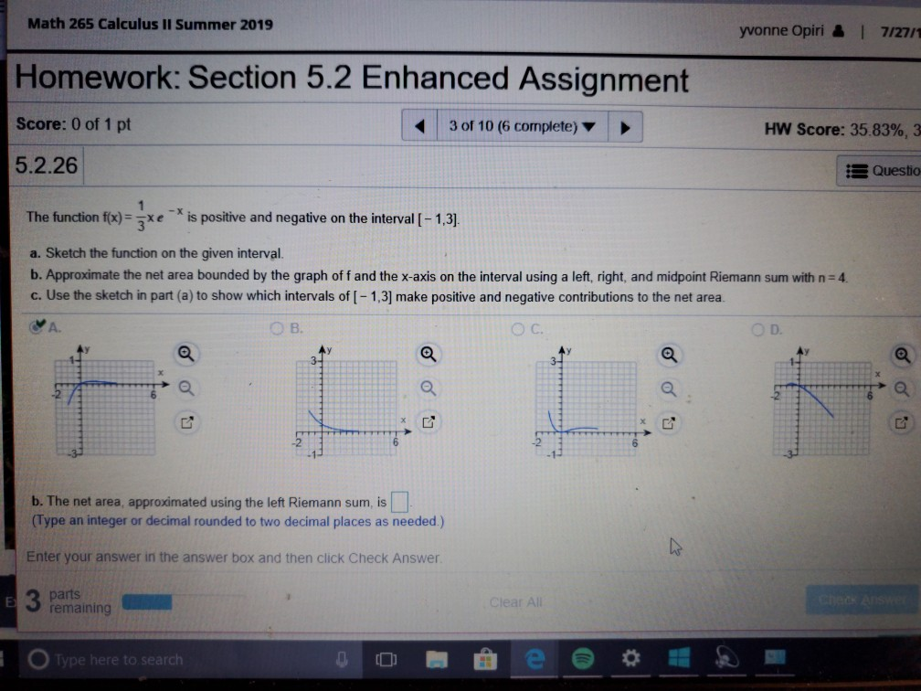 Solved Math 265 Calculus II Summer 2019 yvonne Opiri & | | Chegg.com