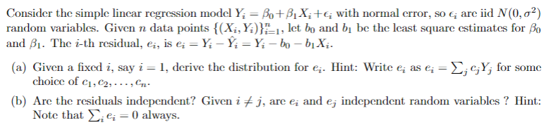 Solved Consider the simple linear regression model | Chegg.com