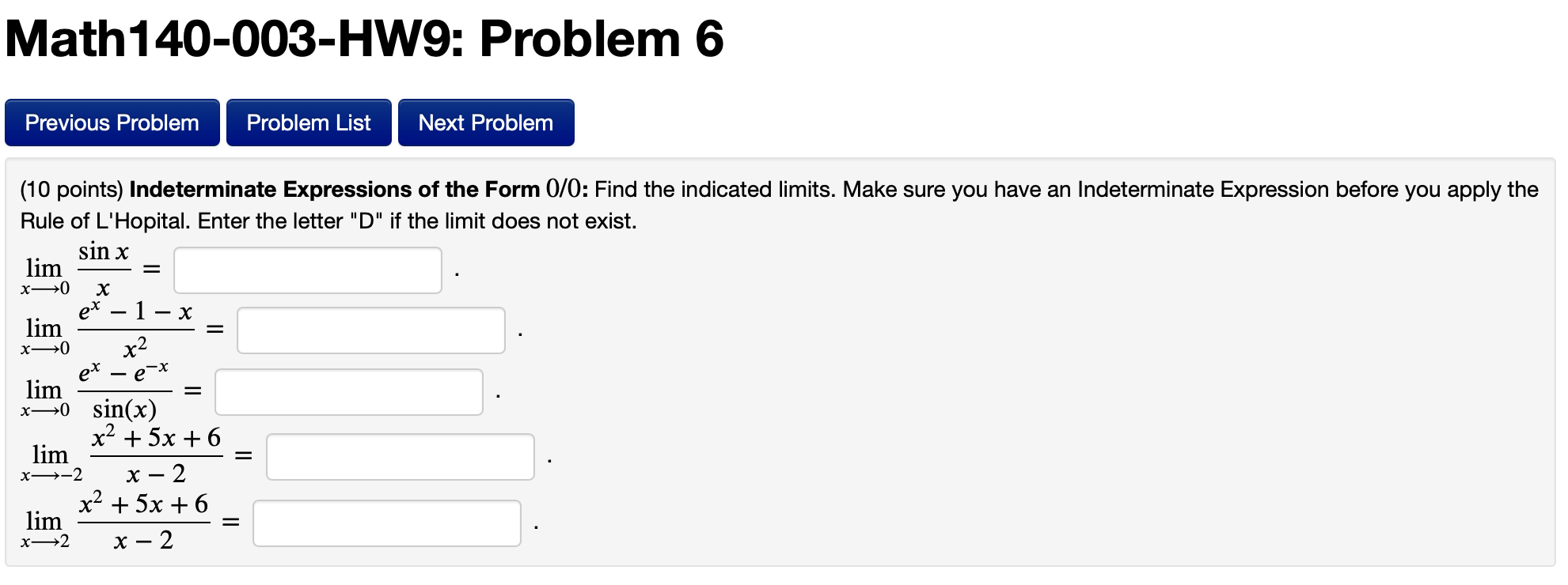 Solved Math140-003-HW9: Problem 6 Previous Problem Problem | Chegg.com