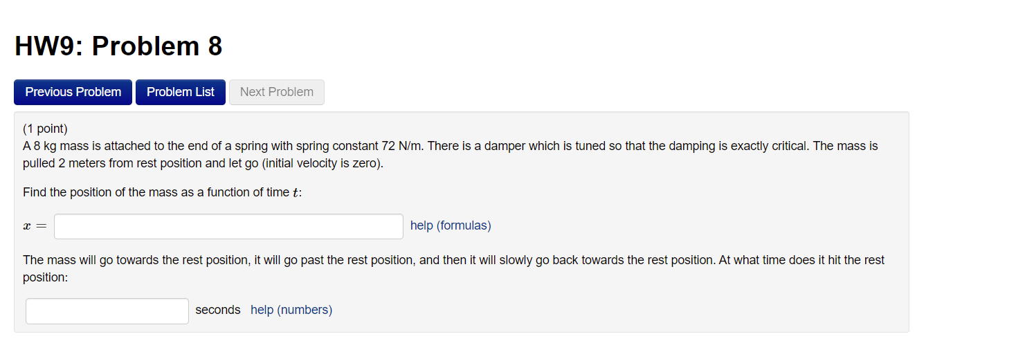 Solved HW9: Problem 8 Previous Problem Problem List Next | Chegg.com