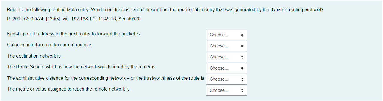 Solved Refer to the following routing table entry. Which | Chegg.com