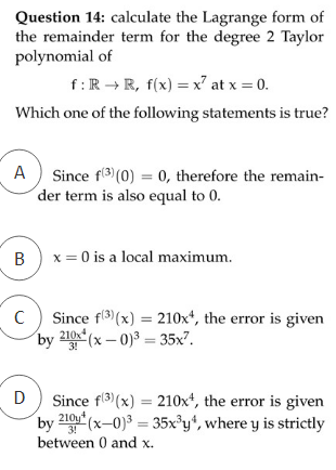 Solved Question 14: calculate the Lagrange form of the | Chegg.com