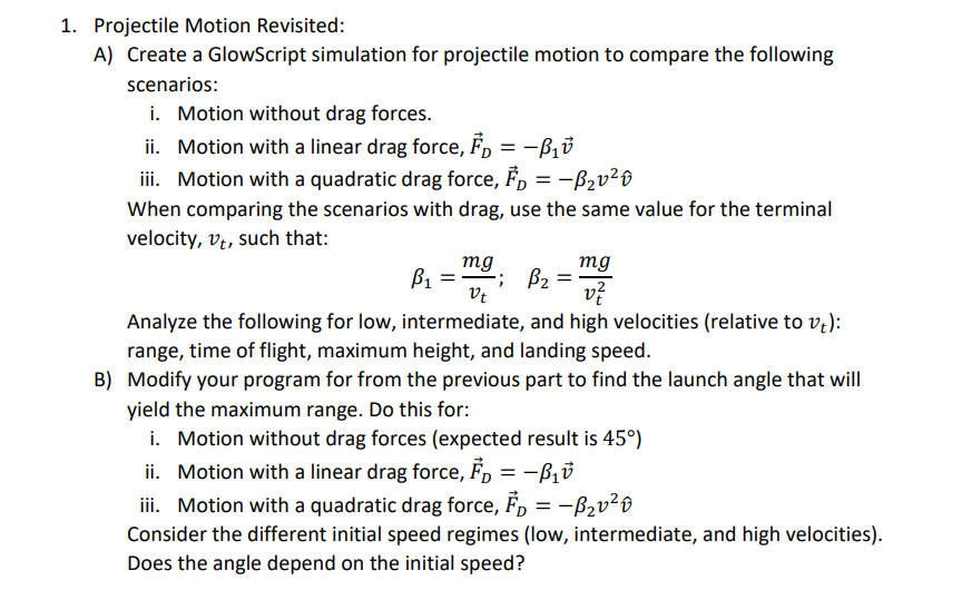 1. Projectile Motion Revisited: A) Create a | Chegg.com