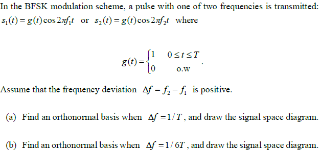 In the BFSK modulation scheme, a pulse with one of | Chegg.com