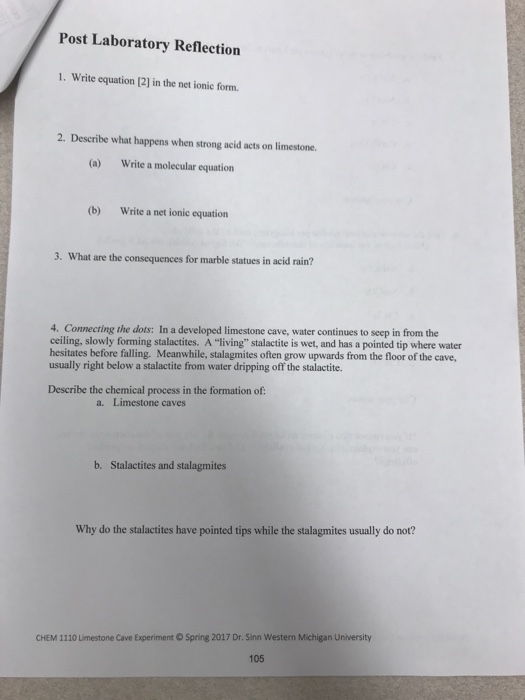 Post Laboratory Reflection 1. Write equation [2] in | Chegg.com