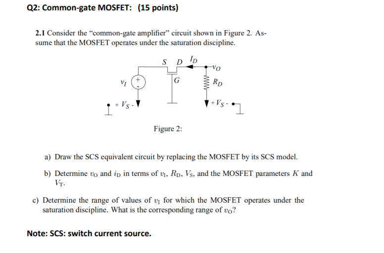 Solved Q2: Common-gate MOSFET: (15 points) 2.1 Consider the | Chegg.com