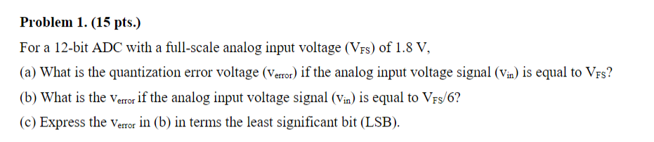 Solved Problem 1. (15 pts.) For a 12-bit ADC with a | Chegg.com