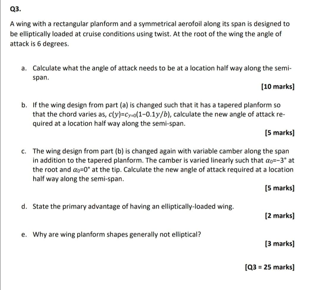 Q3. A wing with a rectangular planform and a | Chegg.com