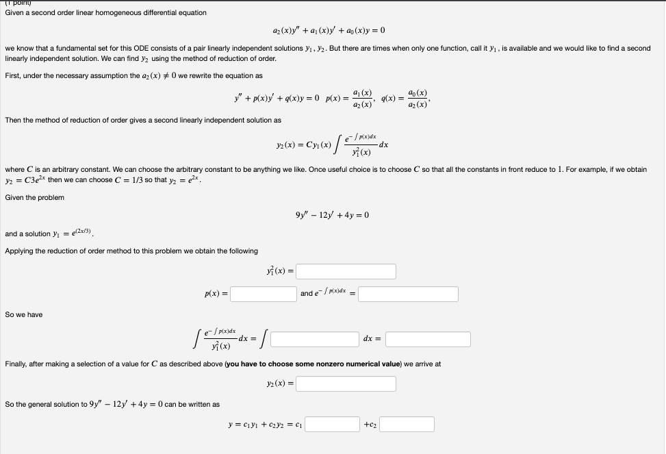 Solved poing Given a second order linear homogeneous | Chegg.com