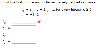 Solved Find the first four terms of the recursively defined | Chegg.com