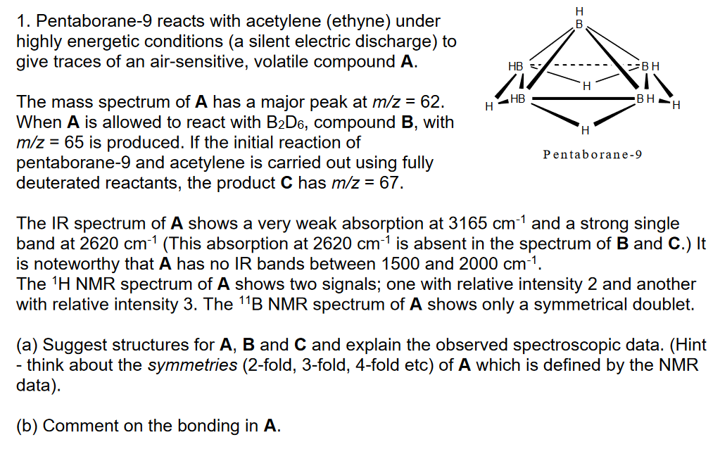 Solved I 1. Pentaborane-9 reacts with acetylene (ethyne) | Chegg.com