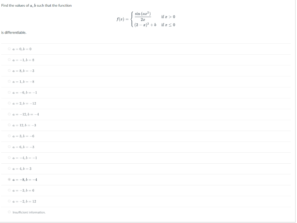 Solved Find the values of a,b such that the function | Chegg.com