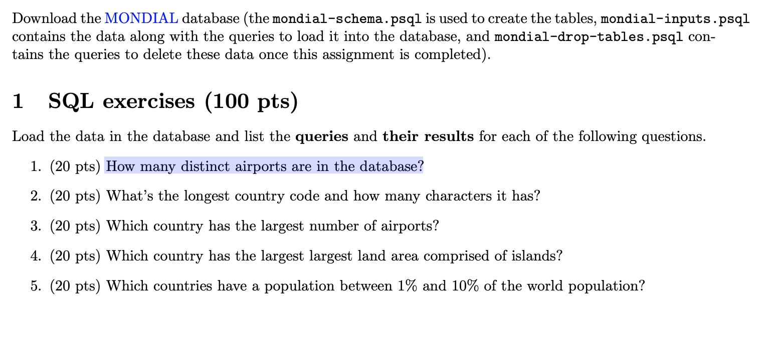 Solved Download the MONDIAL database (the | Chegg.com