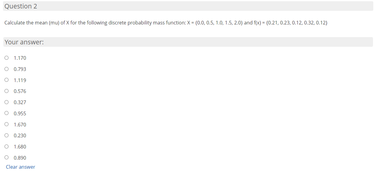 Solved Calculate the mean (mu) of X for the following | Chegg.com