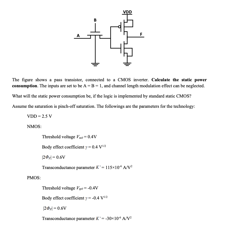 Solved VDD B A F The figure shows a pass transistor, | Chegg.com