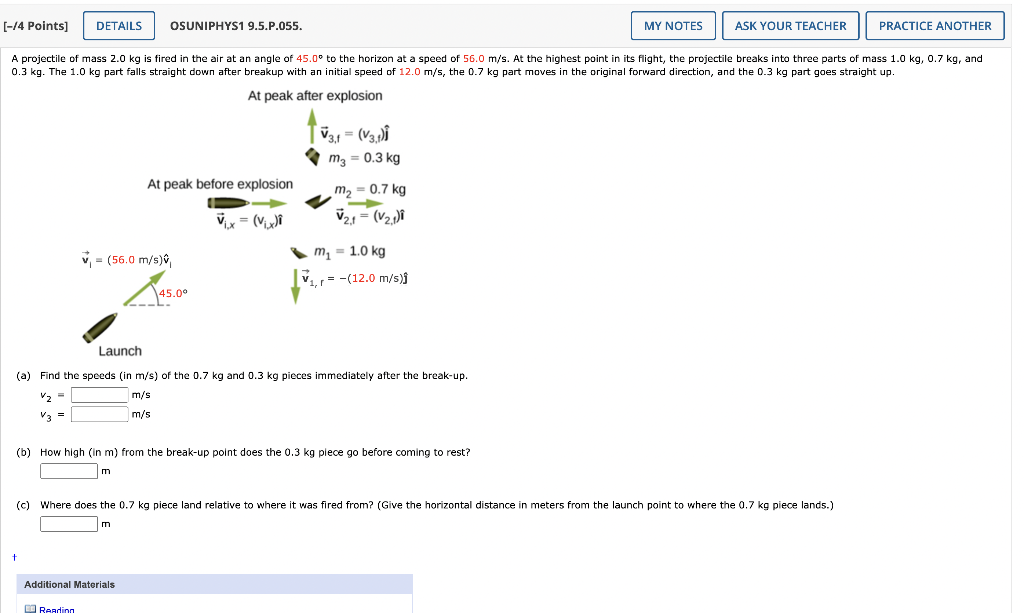 Solved At peak after explosion (a) Find the speeds (in m/s ) | Chegg.com