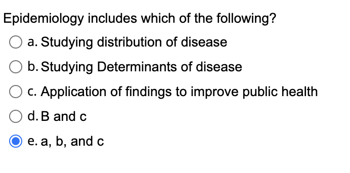 Solved Epidemiology includes which of the following?a. | Chegg.com
