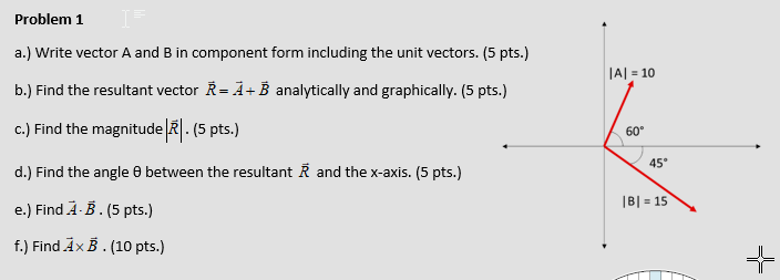 Solved Problem 1 a.) Write vector A and B in component form | Chegg.com