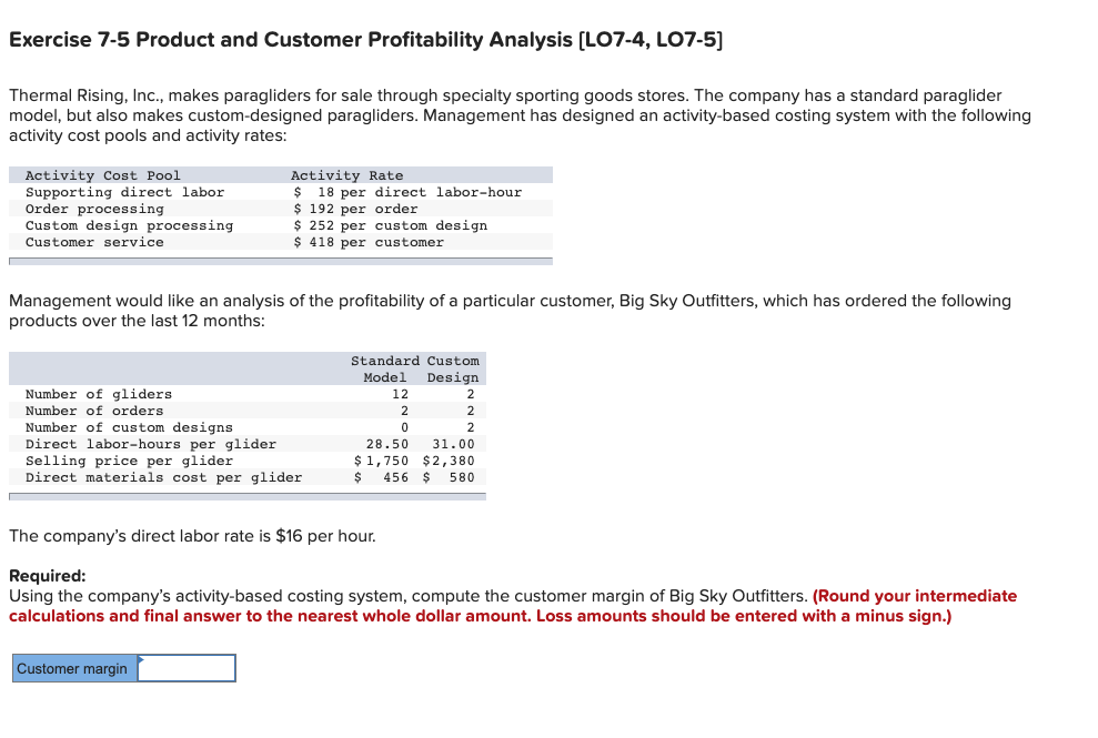 Solved Exercise 7-5 Product and Customer Profitability | Chegg.com