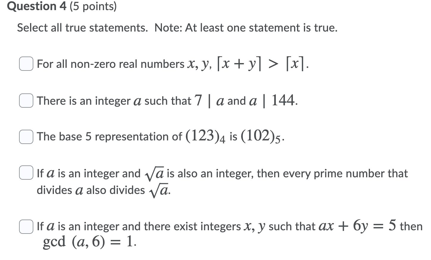 Solved Question 4 (5 points) Select all true statements. | Chegg.com