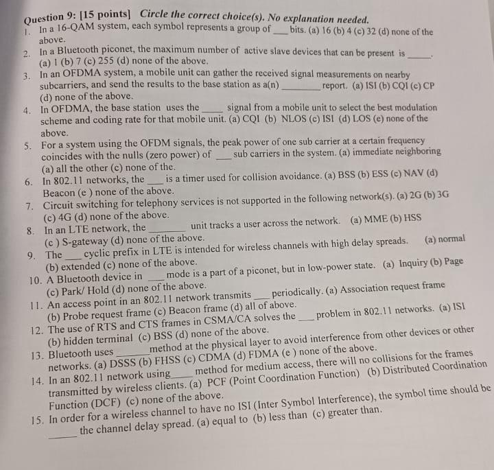 Solved Question 9: [15 points] Circle the correct choice(s). | Chegg.com
