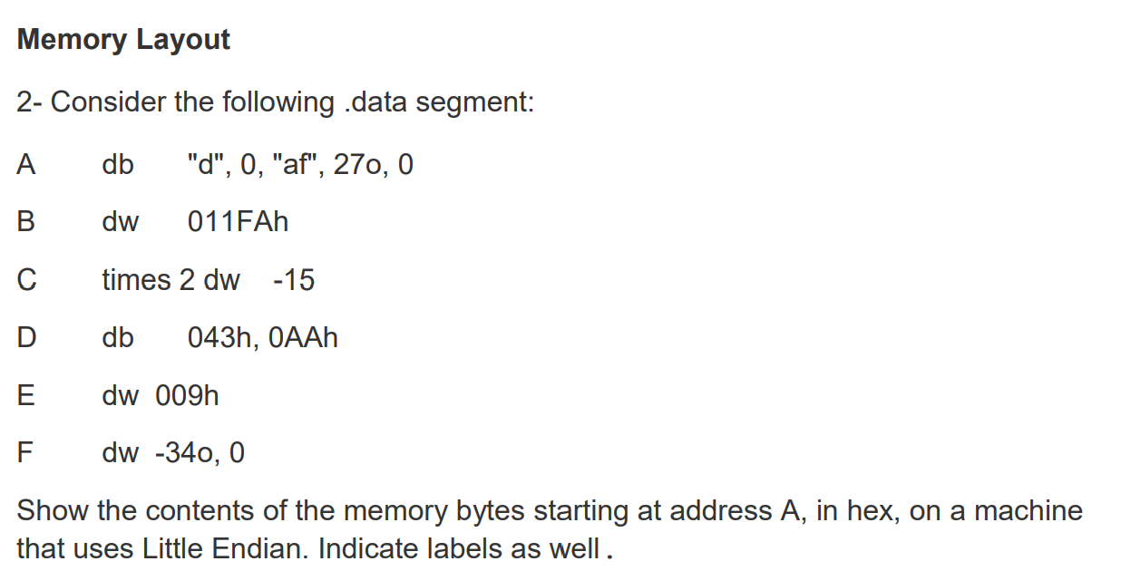 Solved Memory Layout 2- Consider the following .data | Chegg.com