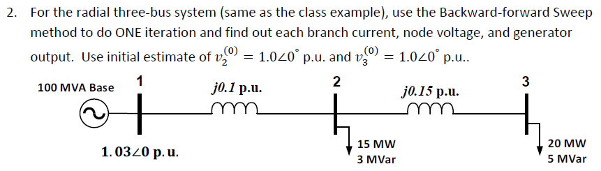 Solved For the radial three-bus system (same as the class | Chegg.com
