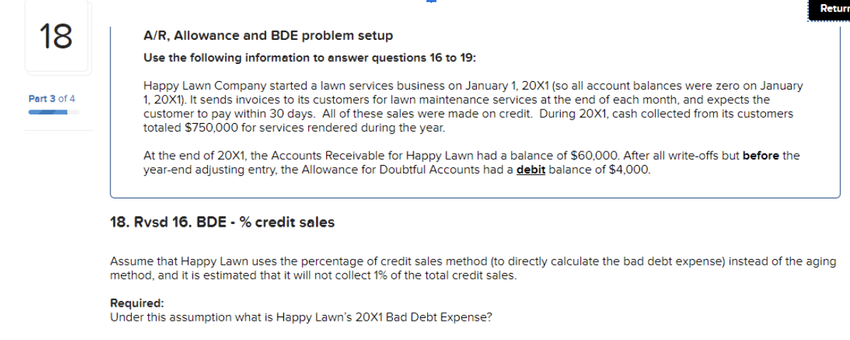 Solved Return 18 A/R, Allowance and BDE problem setup Use | Chegg.com