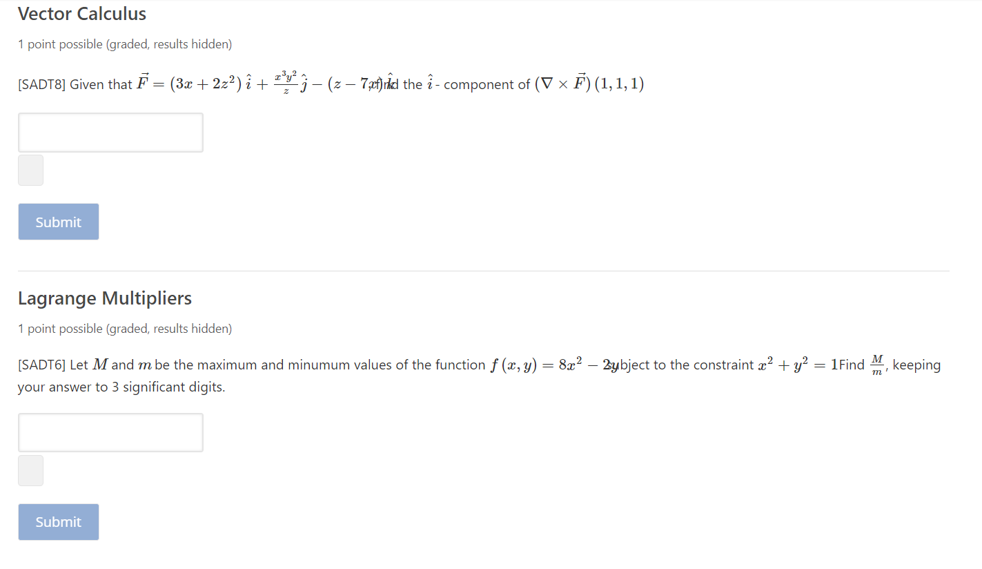 Solved Vector Calculus 1 point possible (graded, results | Chegg.com