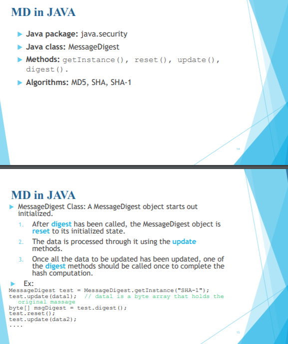 Solved MD in JAVA Java package: java.security Java class: | Chegg.com