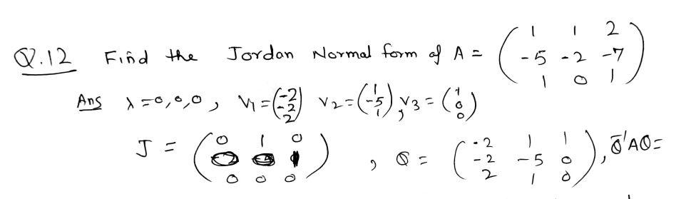 Solved 2 Q.12 Find the Jordan Normal form of A = -7 Ans | Chegg.com