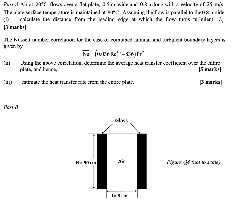 Solved Part A. Air at 20°C flows over a flat plate, 0.5 m | Chegg.com