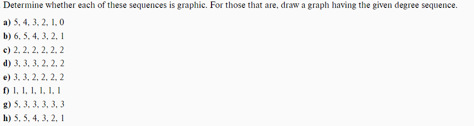 Solved Determine whether each of these sequences is graphic. | Chegg.com