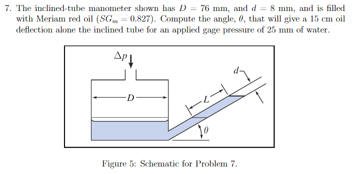 Solved 7. The inclined-tube manometer shown has D = 76 mm, | Chegg.com