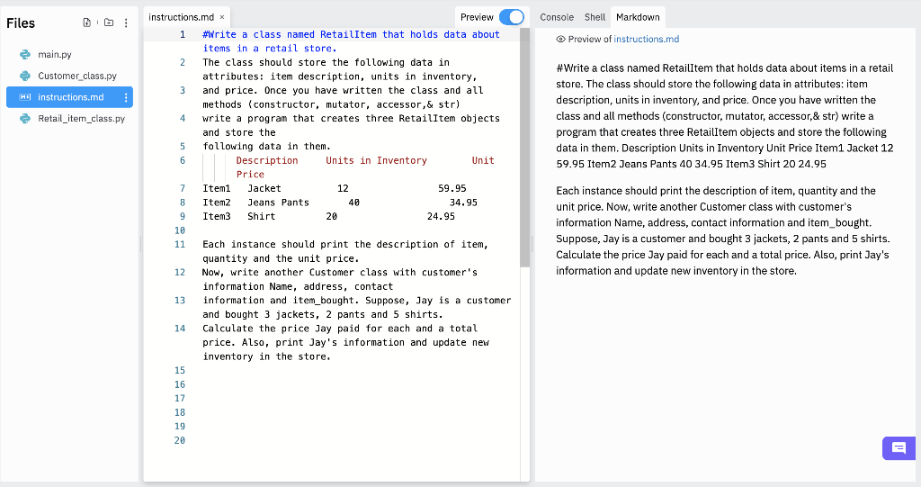 Solved Instructionsmd X Preview Console Shell Markdown 