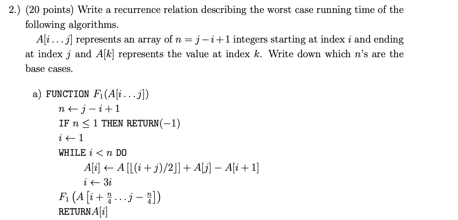 2.) (20 points) Write a recurrence relation | Chegg.com