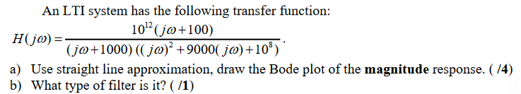 Solved An LTI system has the following transfer function: | Chegg.com