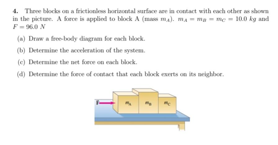 Solved 4. Three blocks on a frictionless horizontal surface | Chegg.com