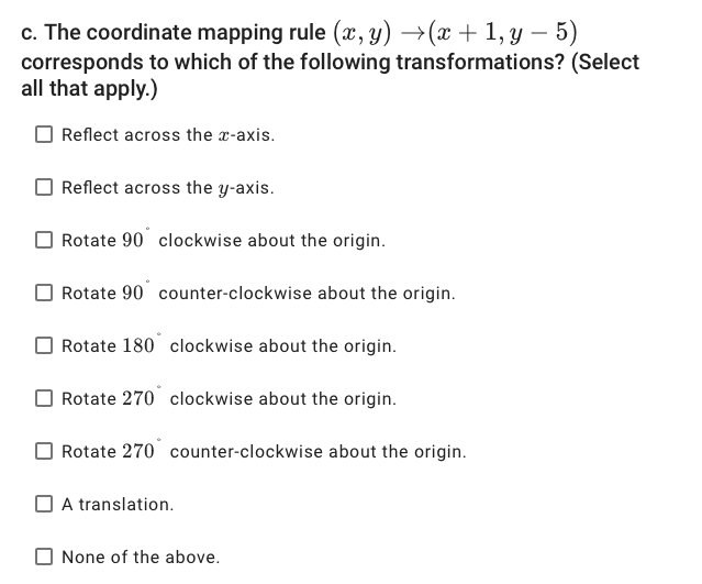 Solved a. The coordinate mapping rule (x, y) + (-x, -y) | Chegg.com