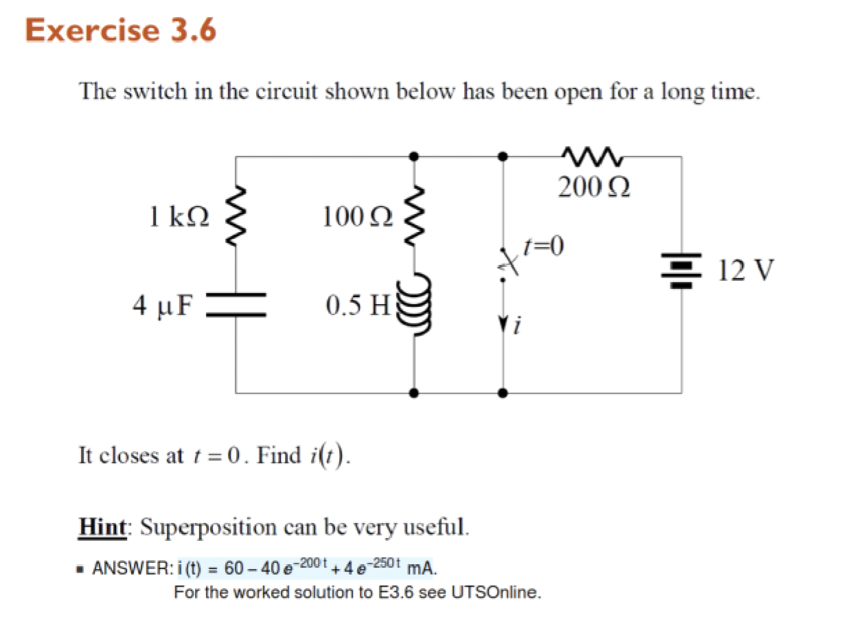 Solved Exercise 3.6The switch in ﻿the circuit shown below | Chegg.com