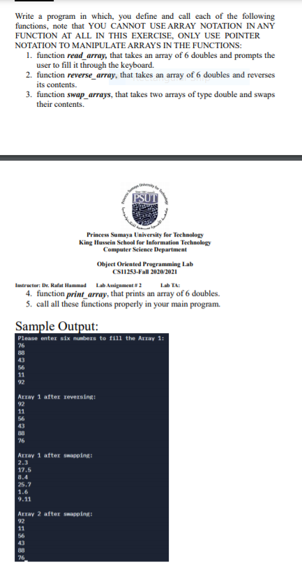 Solved Write a program in which, you define and call each of | Chegg.com