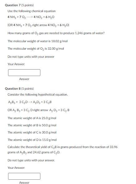 Solved Question 7 (5 points) Use the following chemical | Chegg.com