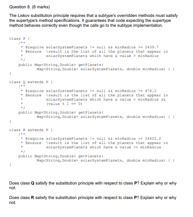 Solved Question 8. (8 marks) The Liskov substitution | Chegg.com