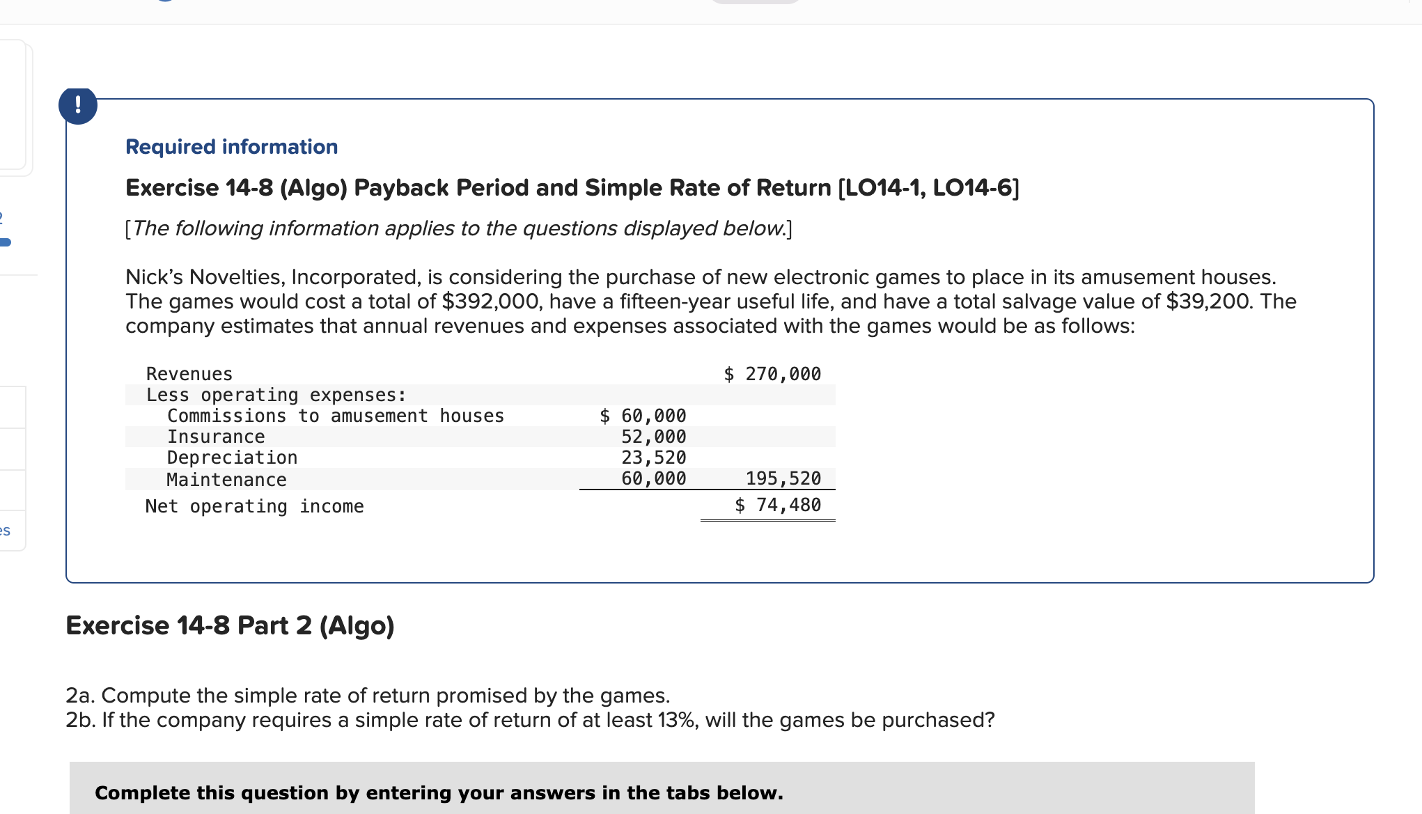 Solved Required informationExercise 14-8 (Algo) ﻿Payback | Chegg.com