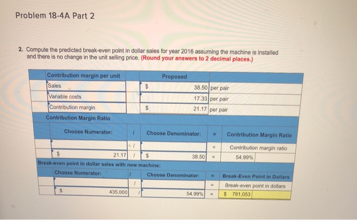Solved Problem 18-4A Break-even analysis; income targeting | Chegg.com