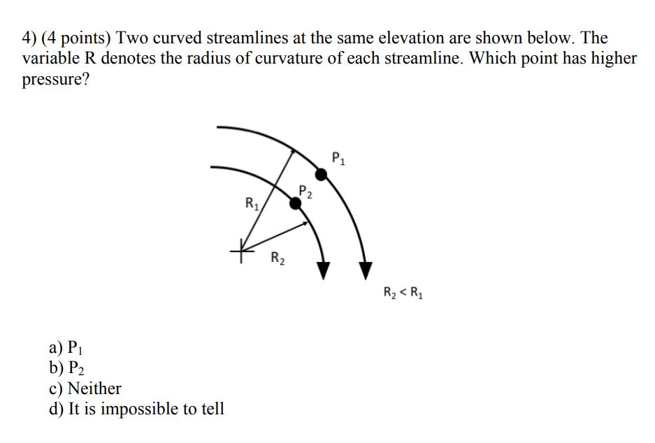Solved 4) (4 points) Two curved streamlines at the same | Chegg.com